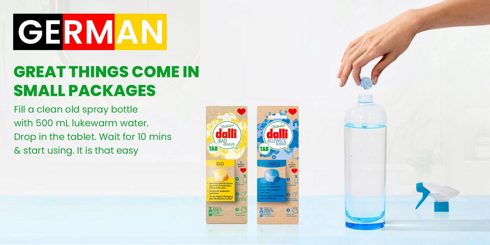 Spray cleaner tabs | All purpose - Kitchen, Bathroom, Glass, Car | Dalli Germany